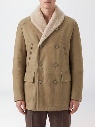 Brunello Cucinelli Zweireihiger Shearling-Mantel mit Schalkragen