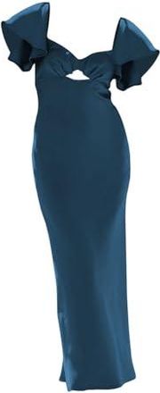 Generic Robe amincissante &agrave; manches courtes pour femme - Couleur unie - Coeur de p&ecirc;che, bleu, XL