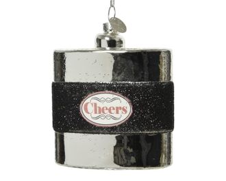Kaemingk Christbaumschmuck Glas 9cm Flachmann Weihnachtskugeln Schnapsflasche Silber schwarz