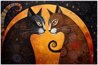 Wallario K&uuml;chenr&uuml;ckwand aus Glas 90 x 60 cm, Motiv: Katzen im Mondlicht | Spritzschutz abwischbar & pflegeleicht