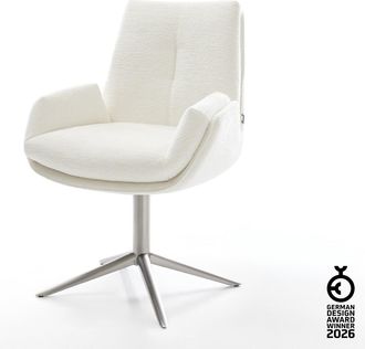 DELIFE Drehstuhl Clea-Flex Boucl&eacute; Soft Beige Fu&szlig;kreuz Edelstahl 360&deg; drehbar Wippfunktion, Esszimmerst&uuml;hle