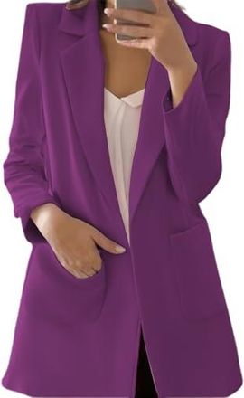 Generic Vestes pour femmes 2026 &agrave; col crant&eacute; pour femmes - Veste habill&eacute;e d&eacute;contract&eacute;e ouverte sur le devant &agrave; manches longues en tricot doubl&eacute; tendance (tail