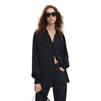 Desigual Womens Woman Woven Shirt Long Sleeve Blouse, Black, Medium