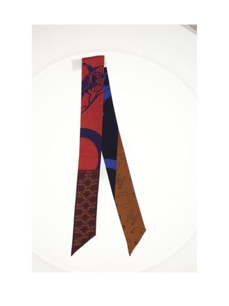 Celine Womens Scarf Lavalliere Silk Red-Blue-Brown Red/blue/brown Scarfs