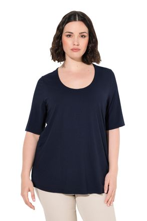 Ulla Popken Damen gro&szlig;e Gr&ouml;&szlig;en &Uuml;bergr&ouml;&szlig;en Plus Size Shirt 1/2 Arm Doublelayer mitternachts blau 46+ 820860760-46+