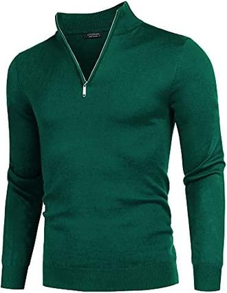 Coofandy Pull Homme Sweat Zipp&eacute; Manches Longues Pullover Tricots Pull Hiver L&eacute;Ger Et &eacute;Lastique Vert fonc&eacute; M