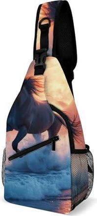Generic Sacoche Port&eacute; &eacute;paule Art du cheval sauvage courant en mer Multifonction Sacs &agrave; Bandouli&egrave;re Polyester Sac DEpaule pour Homme Femme Camping