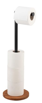 WENKO Stand Toilettenpapierhalter 2-in 1 Mod. Serro, Bodenplatte aus Bambus, Aufbewahrung f&uuml;r bis zu 4 Toilettenpapierrollen, Schwarz