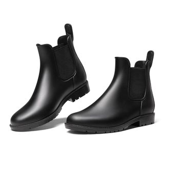Dream Pairs Damen Gummistiefel Chelsea Boots Frauen Ankle Wellies Wasserdicht Regenstiefel,Schwarz,Size 41,SDRB2201W-E