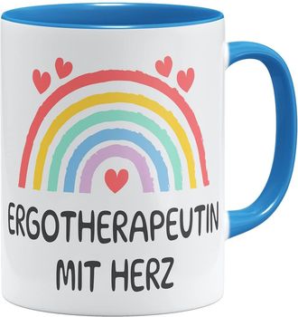 OM3 Ergotherapeutin mit Herz Kaffee-Tasse Geschenkidee Dankeschön | Keramik Becher | 11oz 325ml | Beidseitig Bedruckt | Hellblau