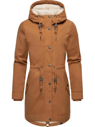 Ragwear Damen wasserdichter Mantel Lange warme Winterjacke mit Teddyfleece Kapuze Canny Canvas YOUMODO Brown Sugar Gr. XL