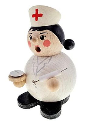 Hess Holzspielzeug 40046 - Original Kugel-R&auml;uchermann aus dem Erzgebirge, Design Krankenschwester, handgefertigte R&auml;ucher-Figur aus Holz, R&auml;ucherm&auml;nnchen f