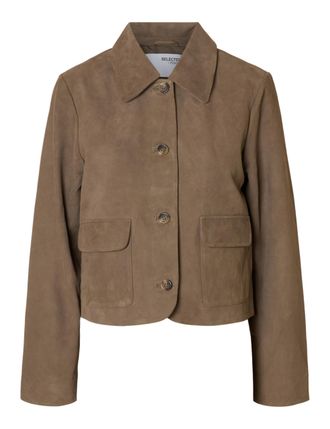 Selected Damen Slfkaya Suede Jacket Noos, Fungi, Numeric_44