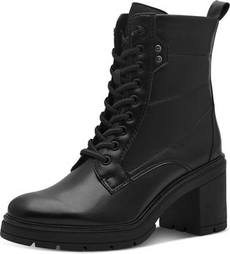 Marco Tozzi Damen Stiefeletten zum Schnüren mit Blockabsatz mit Reißverschluss, Schwarz (Black), 38 EU