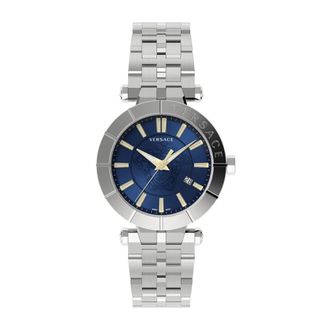 Versace V-Race Edelstahl Blaues Zifferblatt Uhr - - Accessories - Herren - Grau - ONE SIZE