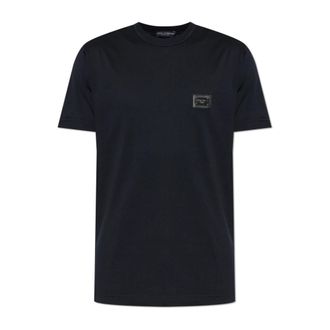 Dolce & Gabbana Homme, Tops, Bleu, Taille: XL T-Shirt avec &eacute;cusson logo