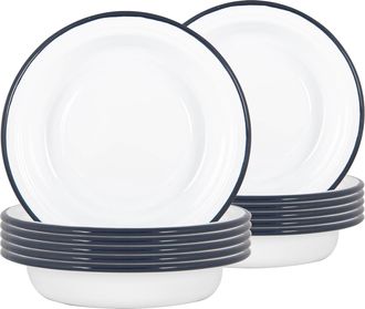 Argon Tableware Wei&szlig;er Emaille Deep Bowls - 19cm - Marine - Pack Von 12