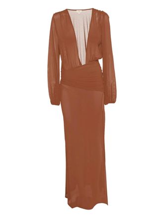 Camila Coelho robe en r&eacute;sille &agrave; col plongeant - Marron