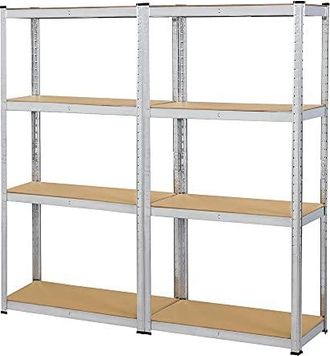 Yaheetech Lot de 2 &Eacute;tag&egrave;res de Rangement Charge Lourde Meuble de Garage Ratelier Cuisine Salon 80 &times; 40 &times; 160 cm Acier Galvanis&eacute; MDF Capacit&eacute; de Chaque Tablette 
