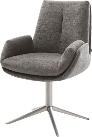 DELIFE Esszimmerstuhl Clea-Flex Fu&szlig;kreuz Edelstahl Boucl&eacute; Soft Schlamm 360&deg; drehbar Wippfunktion