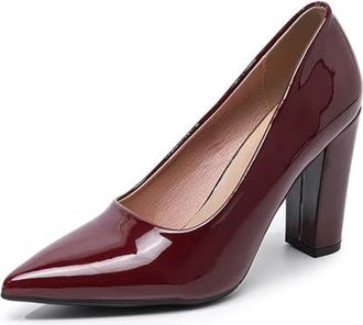Generic Escarpins classiques &agrave; talon haut &agrave; bout pointu pour femme - Chaussures habill&eacute;es pour le travail formel et le bureau, rouge vin, 38.5 EU