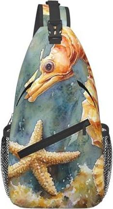 Generic Sac &agrave; bandouli&egrave;re en forme d&eacute;toile de mer et dhippocampes pour homme