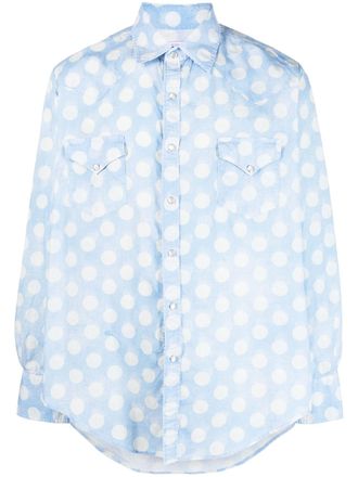 ERL chemise en coton &agrave; pois - Bleu