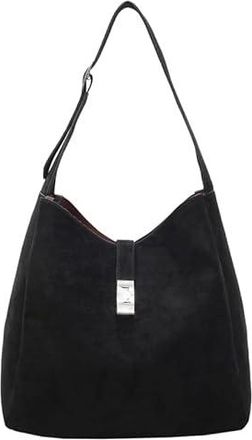 Generic Introti Sac &agrave; bandouli&egrave;re en daim synth&eacute;tique pour femme, grande capacit&eacute;, sac fourre-tout r&eacute;tro pour voyage, travail, Noir, 300 x 140 x 300 mm