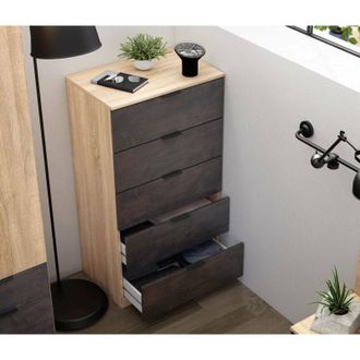 Dmora Kommode mit Schubladen Mesquite, Wöchentlich mit 5 Schubladen, Kommode für Schlafzimmer, Moderne wöchentlich, cm 60x40h110, Eiche und Anthrazit