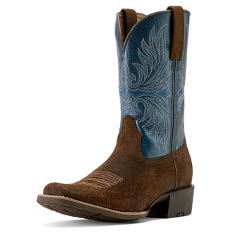 Ariat Mens Sport Narrow Cutter Toe Western Boot in Aged Smokehouse Roughout Midnight Blue, D Medium Width, Size 42.5, by Ariat