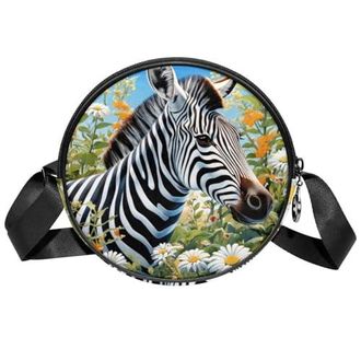 Generic Petit sac &agrave; bandouli&egrave;re rond pour femme, motif z&eacute;br&eacute; avec fermeture &eacute;clair, bretelles r&eacute;glables, sac &agrave; main rond d&eacute;contract&eacute; pour femmes et filles