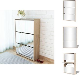 vidaXL Schuhschrank mit 3 Fächern Spiegel Eiche-Optik 63x17x102,5 cm - Spiegel Schrank - Schuhschrank - Flurmöbel - Schuh Regal - Eiche Optik