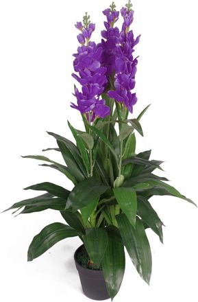 Leaf Kunstpflanze Cymbidium Orchidee, 100 cm, schwarzer Kunststofftopf, Violett