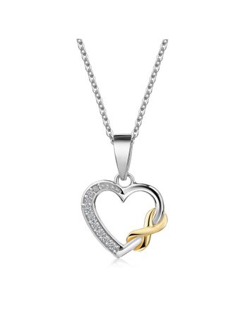 Zeeme Basic Anh&auml;nger mit Kette 925/- Sterling Silber zweifarbig Herz Zirkonia