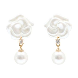 Self Portrait Womens Pearl Flower Earrings Self Portrait Synthetic Ivory Jewelry-Watches
