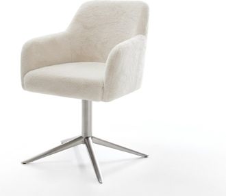 DELIFE Drehstuhl Greg-Flex Pl&uuml;sch Creme-Wei&szlig; Fu&szlig;kreuz Edelstahl 360&deg; drehbar Wippfunktion Taschenfederkern, Esszimmerst&uuml;hle