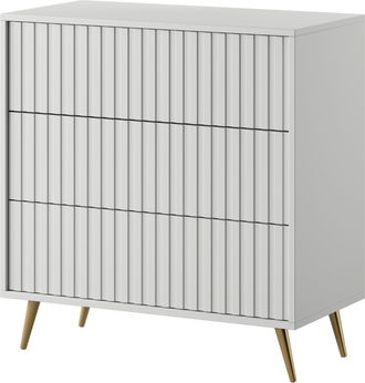 Selsey Kommode Schrank Aufbewahrungsschrank 79 cm Mit 3 Schubladen Wei&szlig; Goldene Beine Belllo