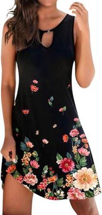 Generic Robe boh&egrave;me 2026 pour femme, jolie robe tee-shirt, &eacute;paules d&eacute;nud&eacute;es, tunique droite &agrave; motif floral &agrave; manches courtes, Noir, 4XL