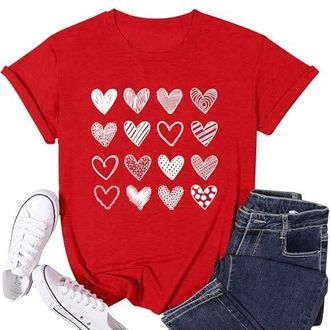 Generic T-shirt &agrave; manches courtes et col rond imprim&eacute; pour la Saint-Valentin 2026, Rouge, 3XL