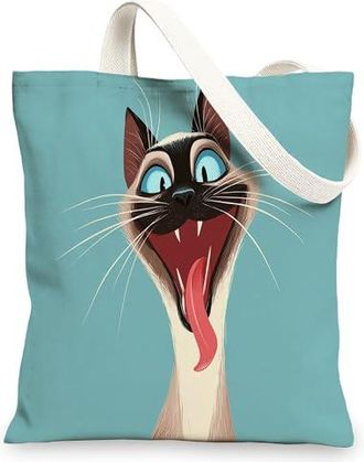 Generic Sacs fourre-tout en toile avec motif chat amusant, sacs de courses légers et réutilisables, motif de dessin animé, sacs en toile lavables avec bandoul