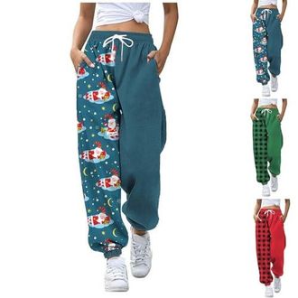Generic HUIFUAO Pantalon de jogging de Noël pour femme - Pantalon de Noël amusant à carreaux - Taille élastique - Pantalon de sport ample avec poches - Tenue 