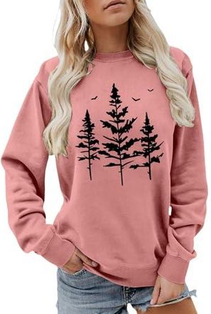 Generic Pull imprim&eacute; printemps automne hiver 2026 d&eacute;contract&eacute; manches longues col rond pull doux confortable mode pour un usage quotidien, rose, XXL