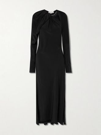 Victoria Beckham Midikleid Aus Seide Mit Raffungen Und Kette - Schwarz