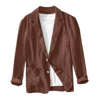 Generic Veste pour homme aspect lin sportif &eacute;l&eacute;gant blazer coupe droite veste d&eacute;t&eacute; l&eacute;g&egrave;re veste de loisirs veste unie col &agrave; revers veste avec poches deux bout