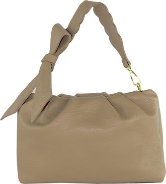 modamoda.de T254 - ital. Damen Henkeltasche Klein aus Leder, Farbe:Graubeige