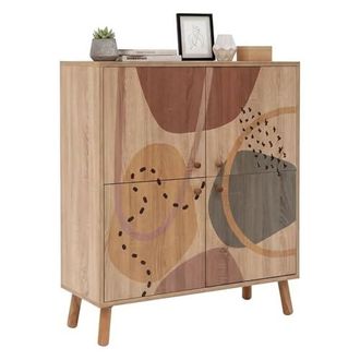 Dmora Anrichte Canopo 95x36x111 cm Bunt 3 B&ouml;den 4 T&uuml;ren