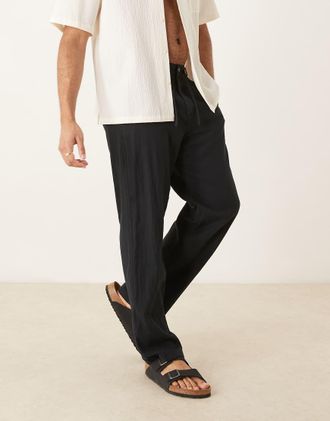 Selected Brody - Pantalon ample en lin - Noir