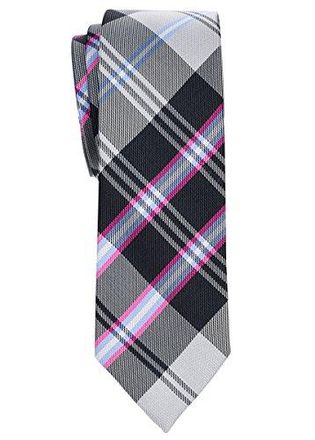 Retreez Cravate maigre en microfibre tress&eacute;e &agrave; carreaux 5 cm - Gris - Taille Unique