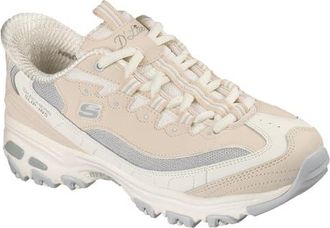 Skechers Femme DLites-Smooth Nostalgia, Hands Free Slip-ins Basket, Natural Leather/Duraleather/Grey Mesh/Trim, 43 EU