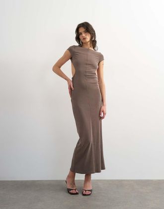Topshop Robe longue en cupro double &eacute;paisseur doux au toucher - Kaki-Vert
